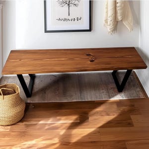 Handmade Rustic Wood Bench | Trapezoid Steel Legs | Entryway Bench ...