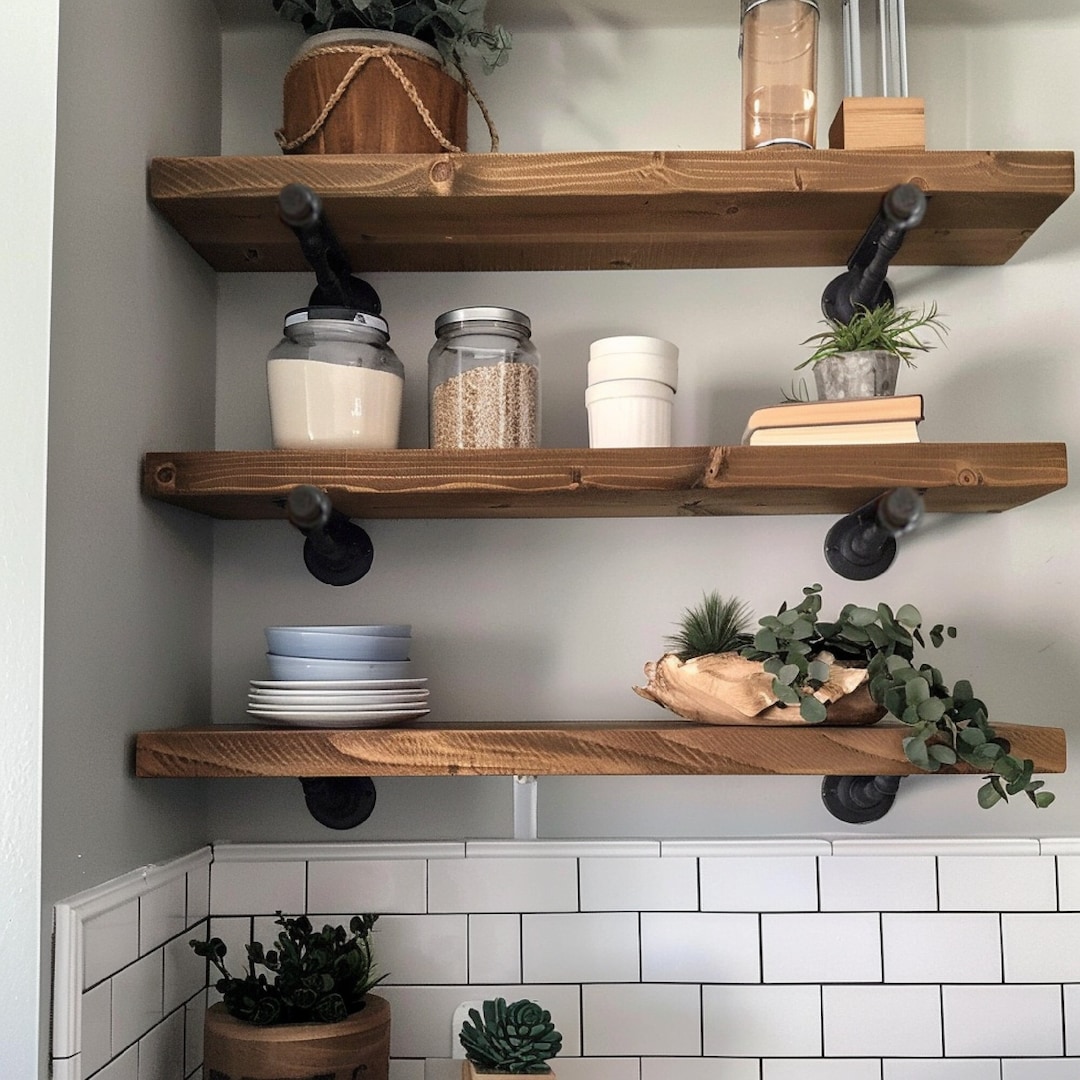 Rustic Pipe Shelf | Rustic Wood Floating Shelf | Farmhouse Décor ...
