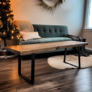 Handmade Rustic Wood Bench Trapezoid Steel Legs Entryway Bench Coffee ...