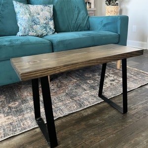 Handmade Rustic Wood Bench Trapezoid Steel Legs Entryway Bench Coffee ...