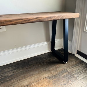 Handmade Rustic Wood Bench | Trapezoid Steel Legs | Entryway Bench ...