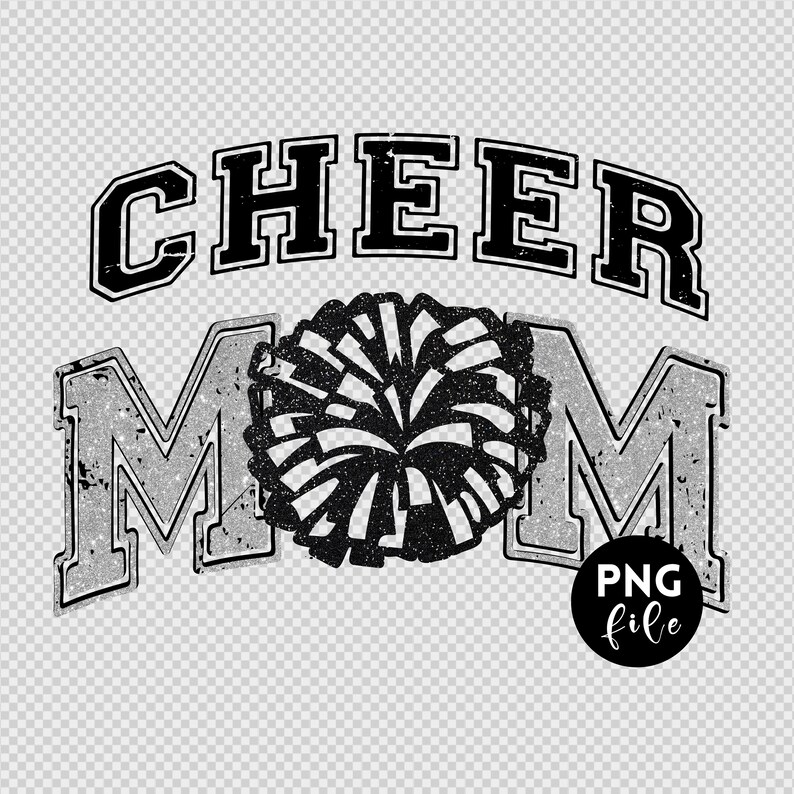 Cheer Mom Png, Cheerleading Png, Silver Glitter Mom Png, Pom Pom Png ...