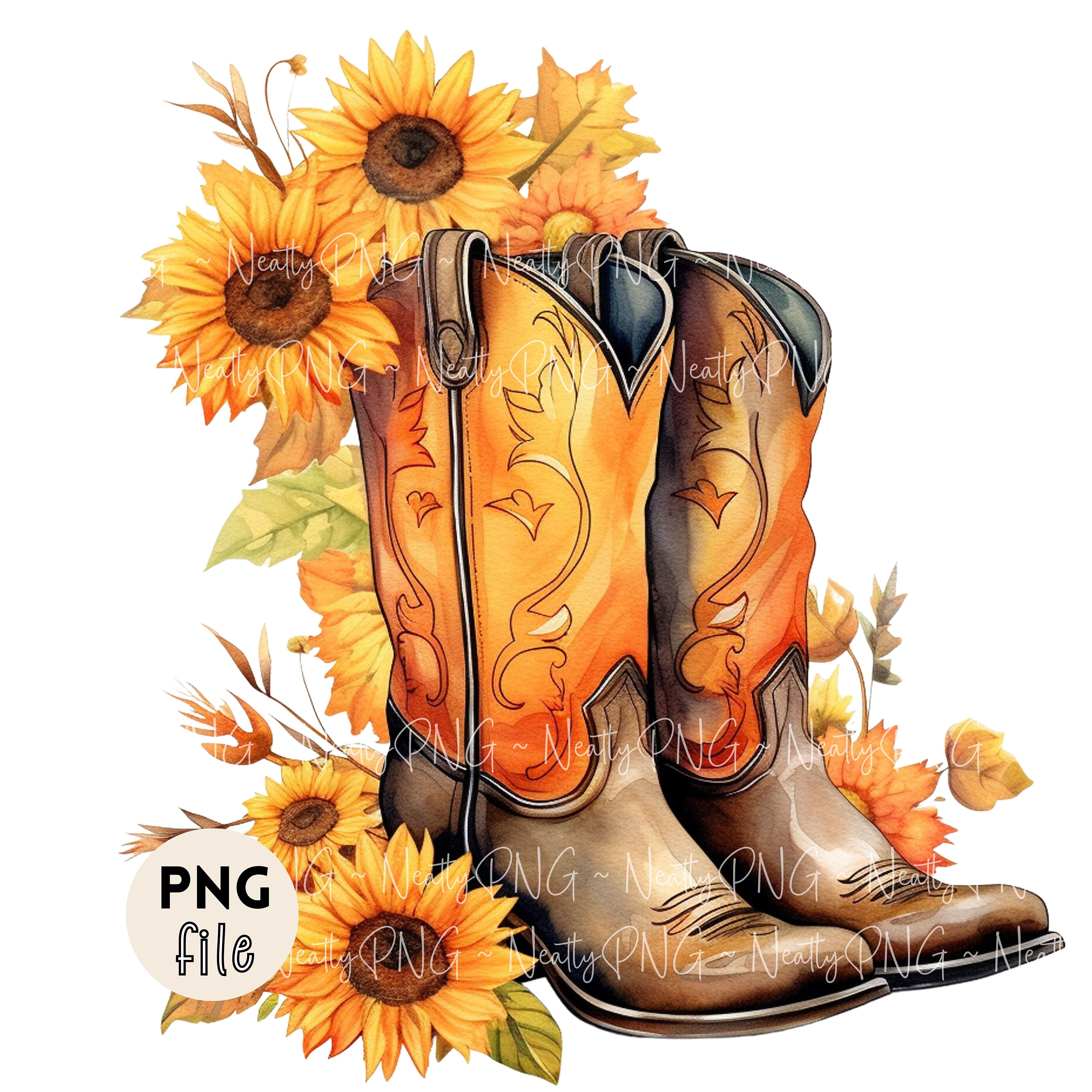 Fall Cowboy Boots Png Bundle, Watercolor Pumpkins Sunflowers Fall ...