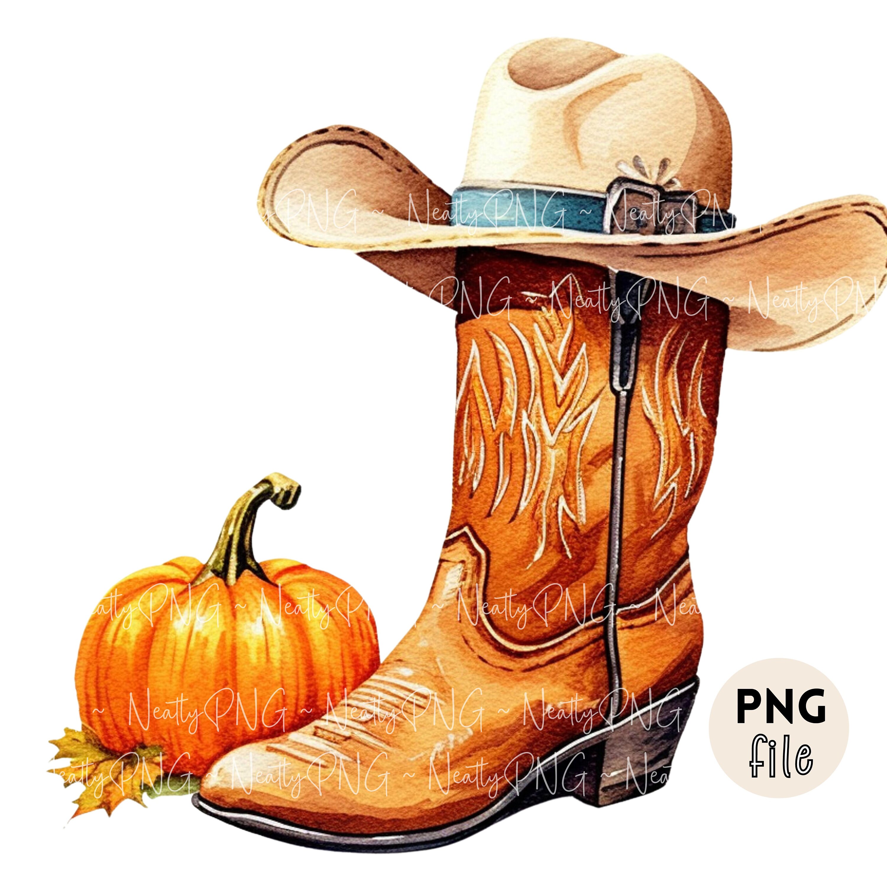 Fall Cowboy Boots Png Bundle, Watercolor Pumpkins Sunflowers Fall ...