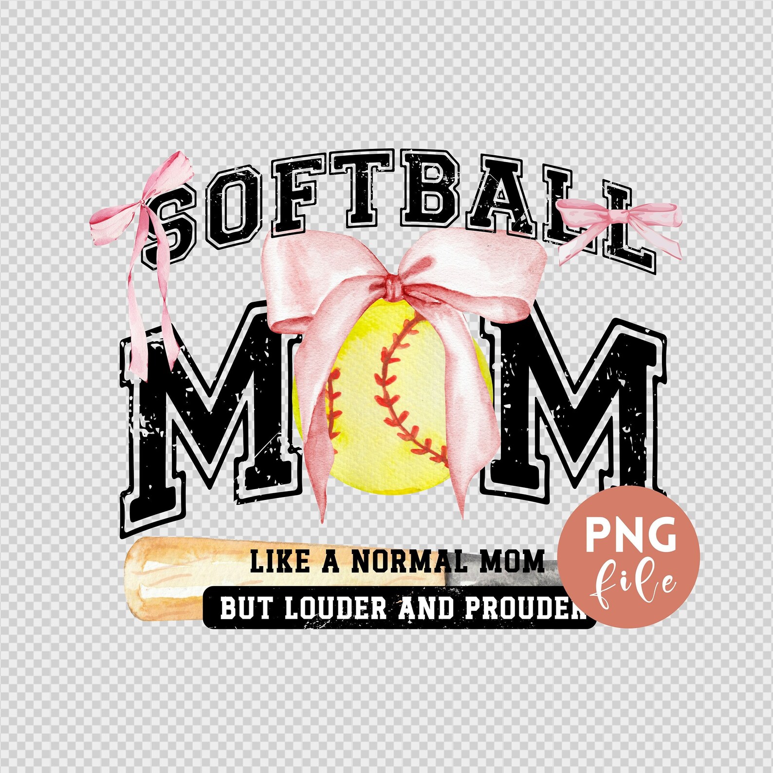 Softball Mom Png, Coquette Pink Watercolor Bows, Prouder & Louder ...