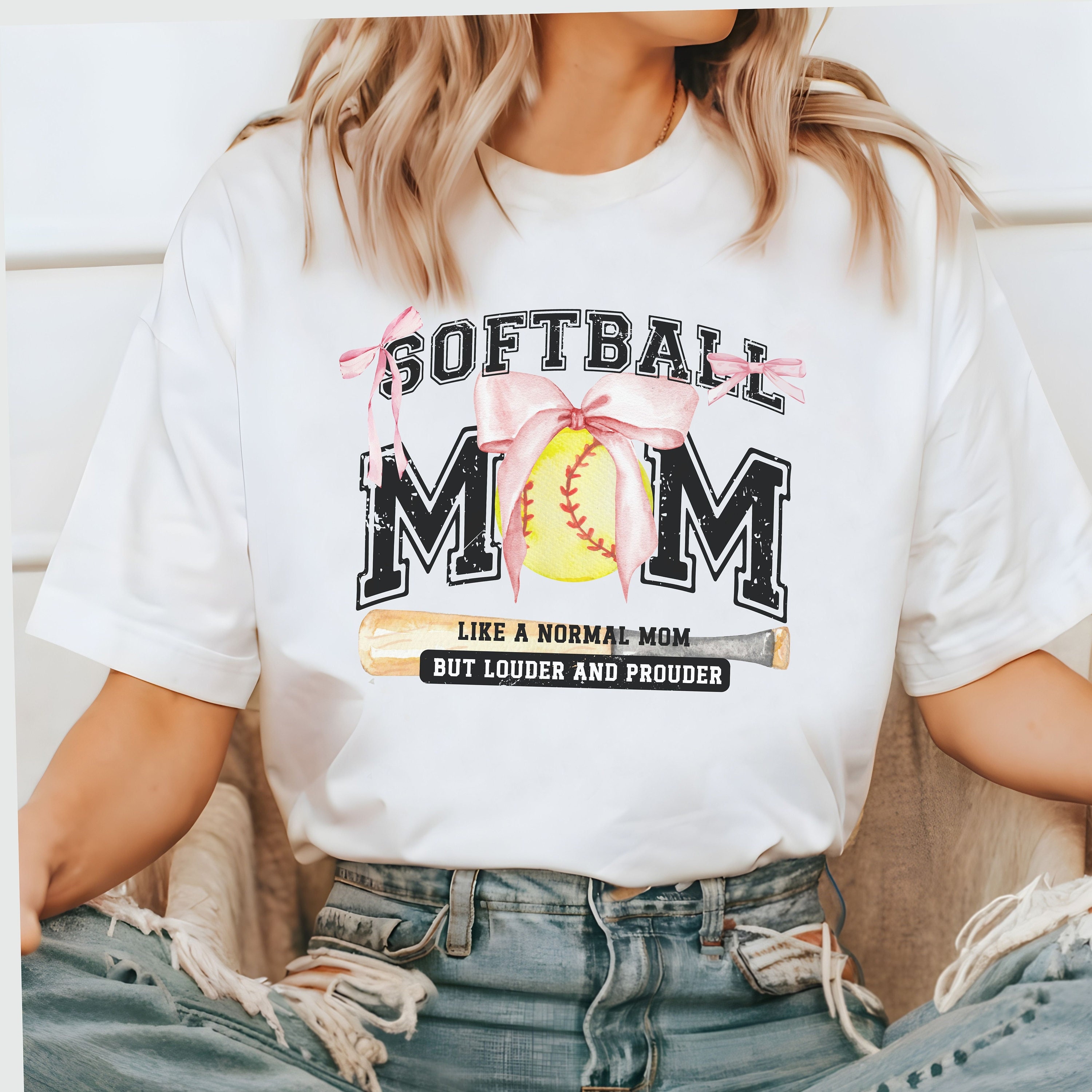 Softball Mom Png, Coquette Pink Watercolor Bows, Prouder & Louder ...