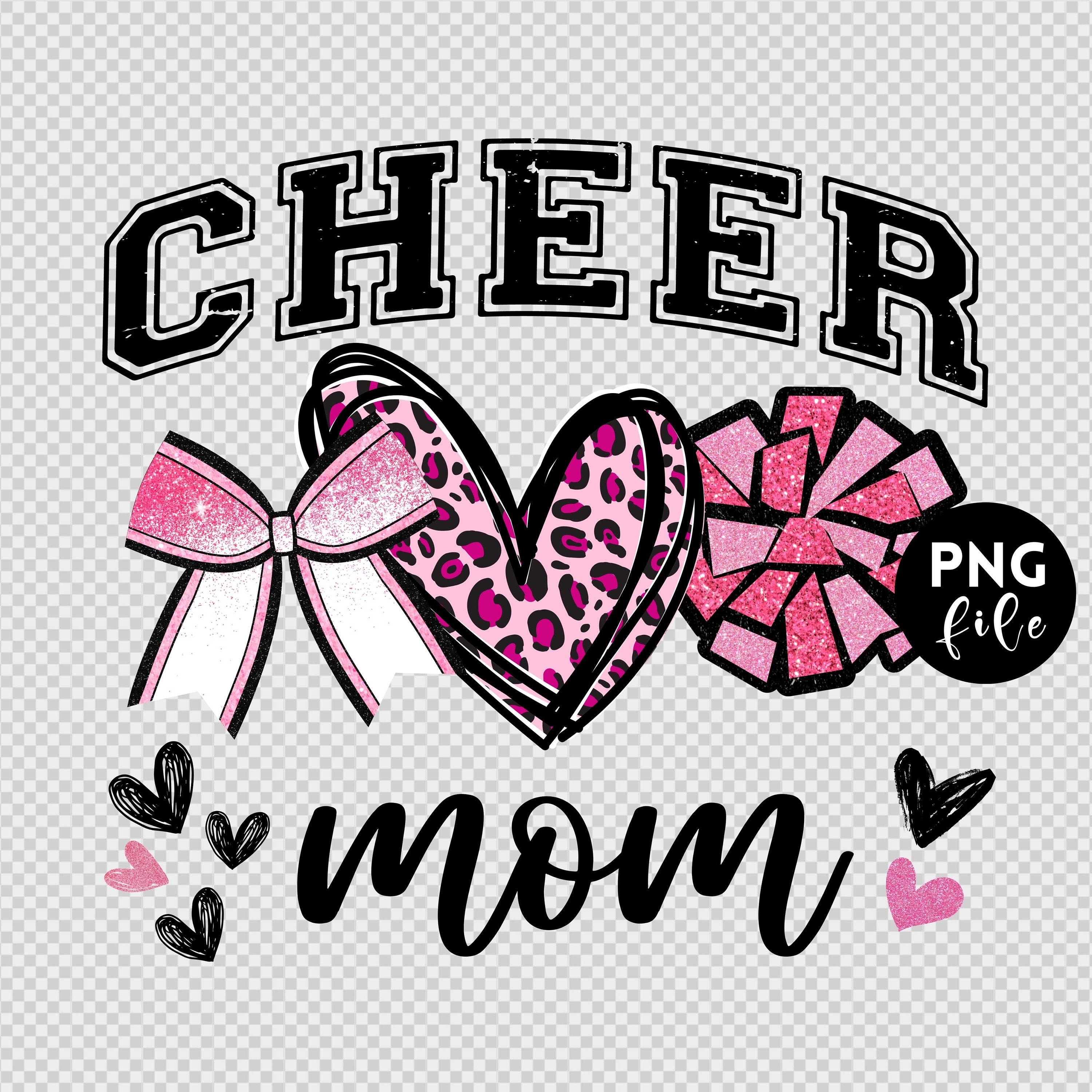 Cheer Mom Png, Pink Glitter Mom Png, Leopard Heart Png, Pom Poms ...