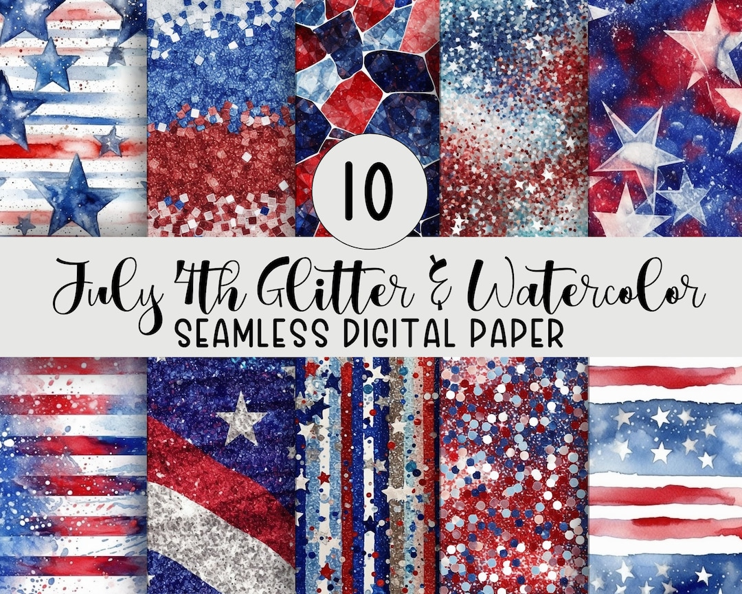 July 4th Digital Paper Bundle, Printable Scrapbook Paper, Red, Blue ...