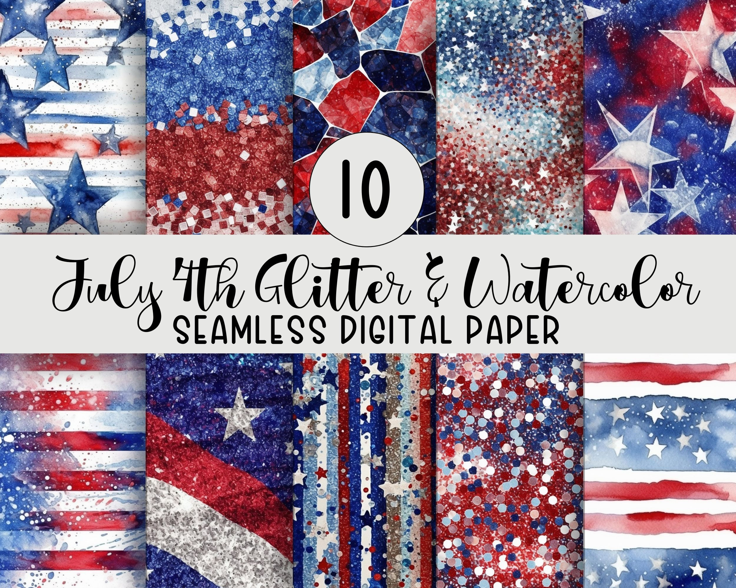 July 4th Digital Paper Bundle, Printable Scrapbook Paper, Red, Blue ...