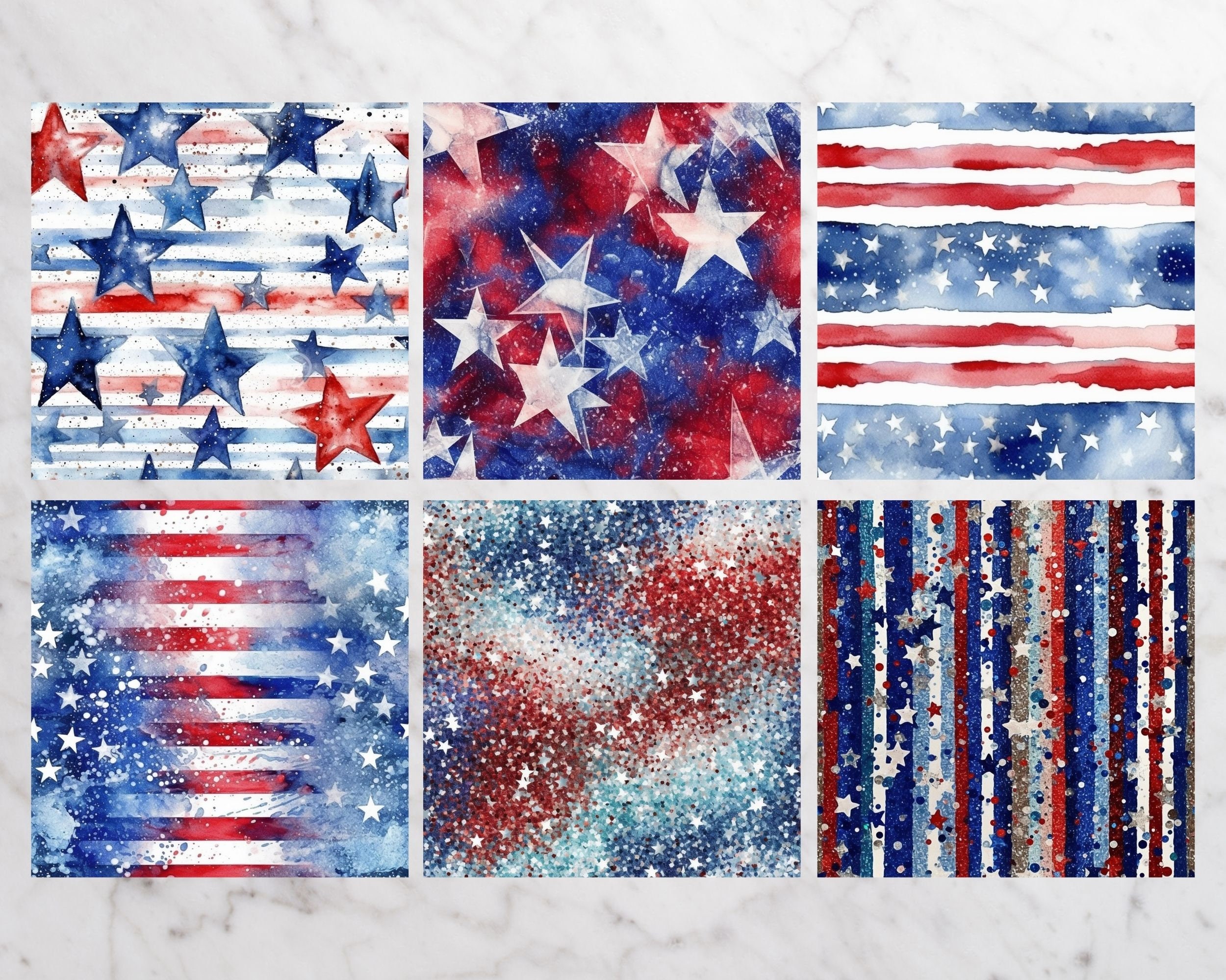 July 4th Digital Paper Bundle, Printable Scrapbook Paper, Red, Blue ...