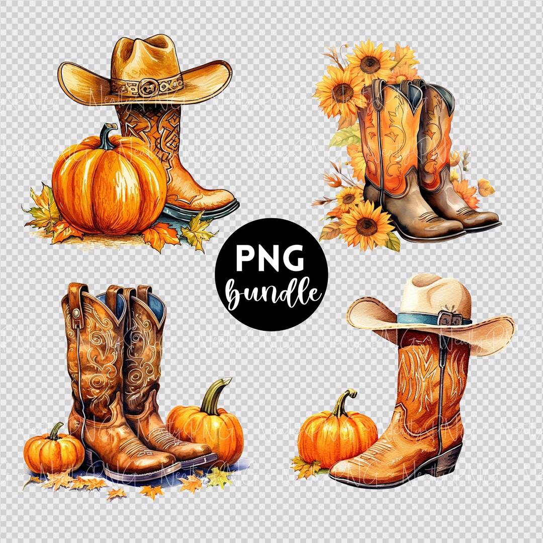 Fall Cowboy Boots Png Bundle, Watercolor Pumpkins Sunflowers Fall ...