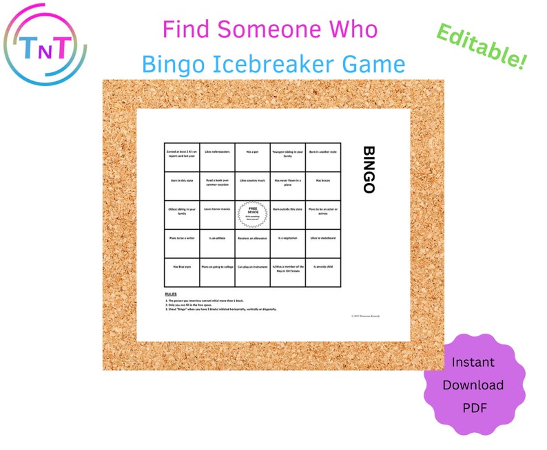 Find Someone Who Bingo Editable Template-printable Digital Party Game ...