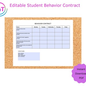 Editable Printable Classroom Student Behavior Modification Contract ...
