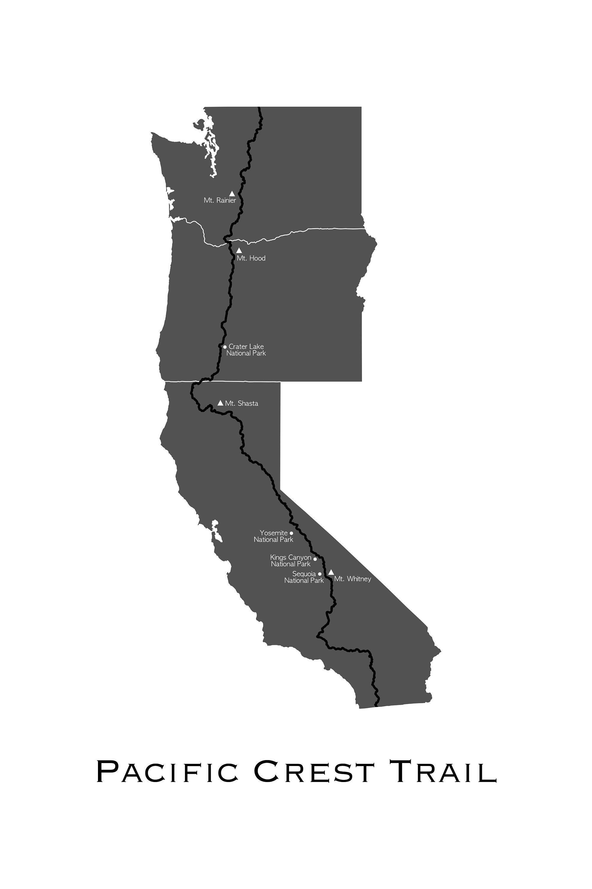 Pacific Crest Trail Map PCT Thru Hike Wall Art Minimalist Art Hiking ...