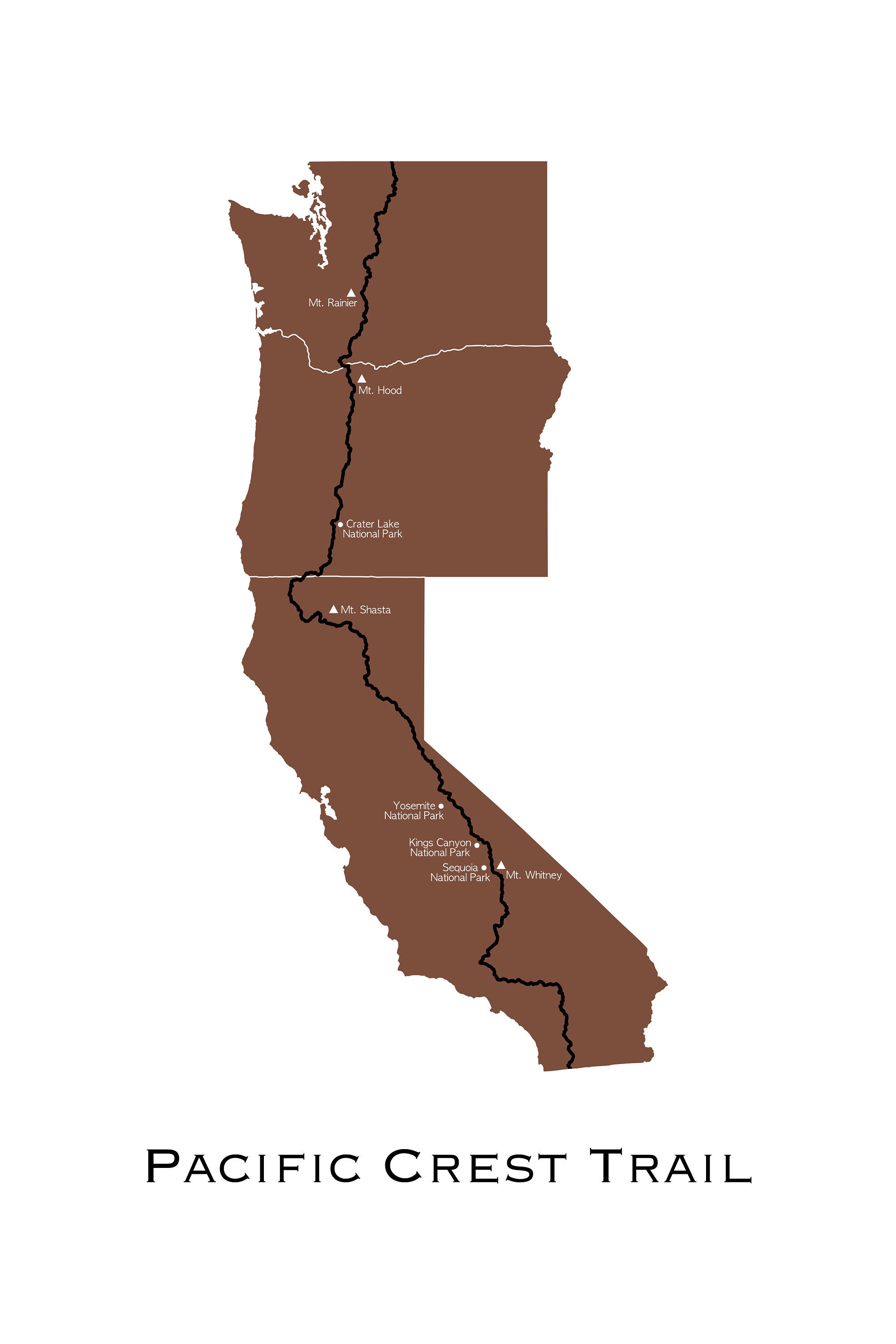 Pacific Crest Trail Map PCT Thru Hike Wall Art Minimalist Art Hiking ...