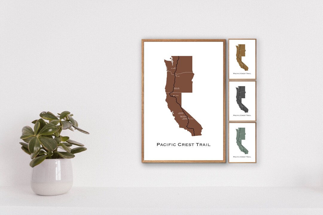 Pacific Crest Trail Map PCT Thru Hike Wall Art Minimalist Art Hiking ...