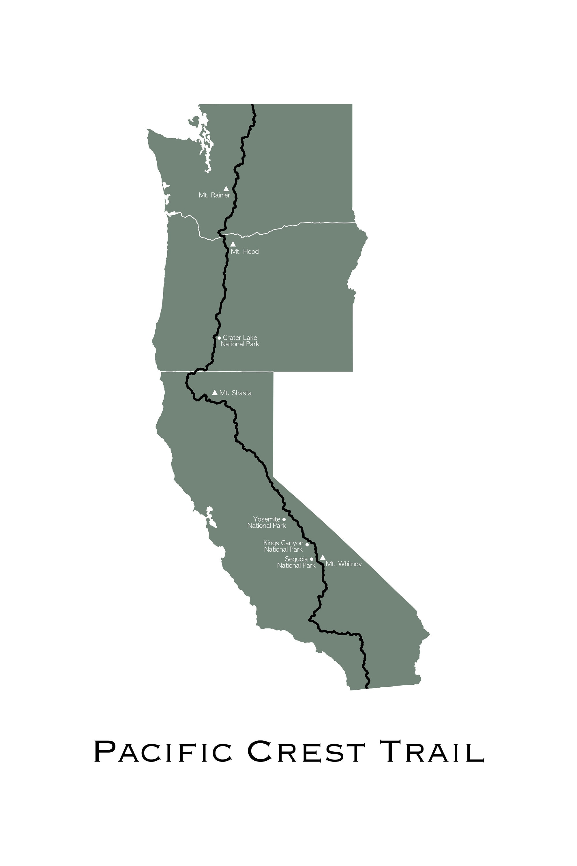 Pacific Crest Trail Map PCT Thru Hike Wall Art Minimalist Art Hiking ...