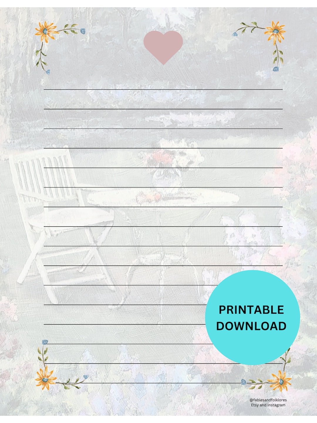 Cottagecore Letter Template PRINTABLE DOWNLOAD Instant Download ...