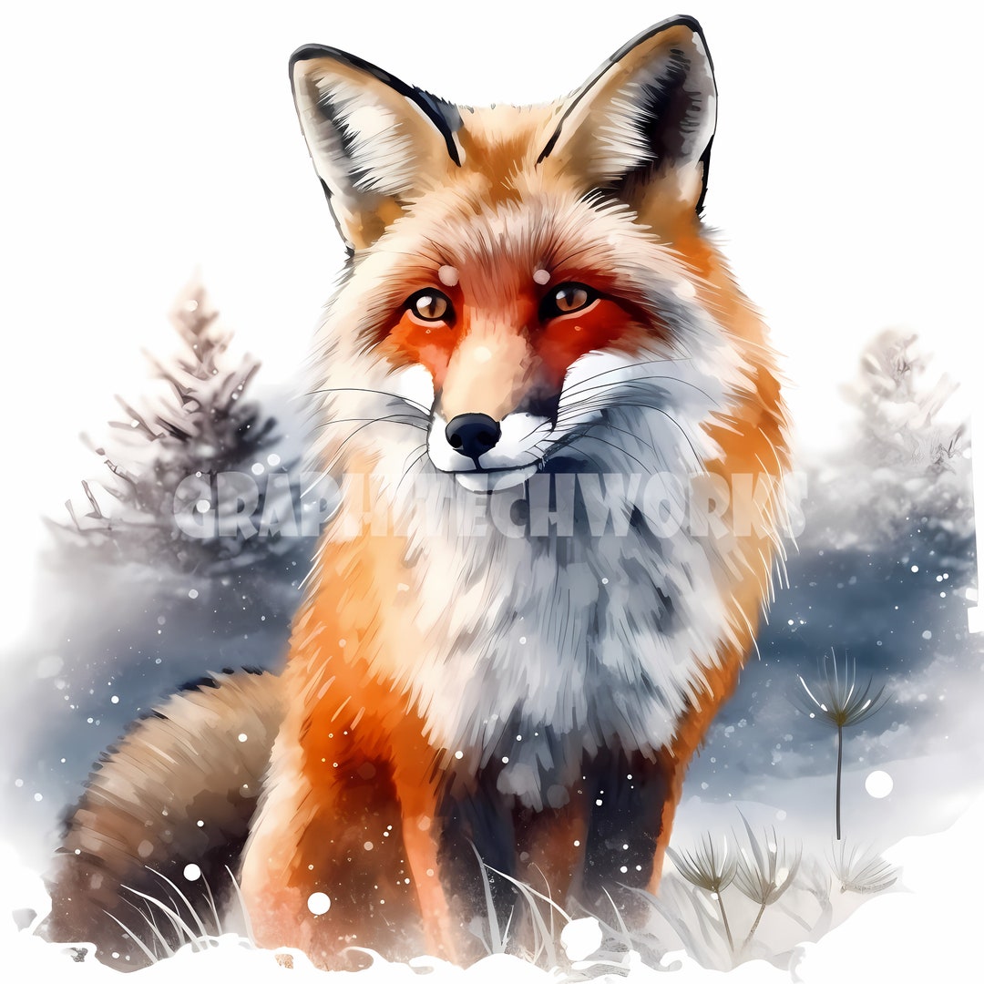 Cute Winter Fox Clipart - 12 High Quality Jpgs, Junk Journal, Scrapbook ...