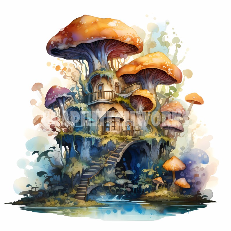 Mushroom House Clipart - 12 Unique High Quality Jpgs - Digital Download ...