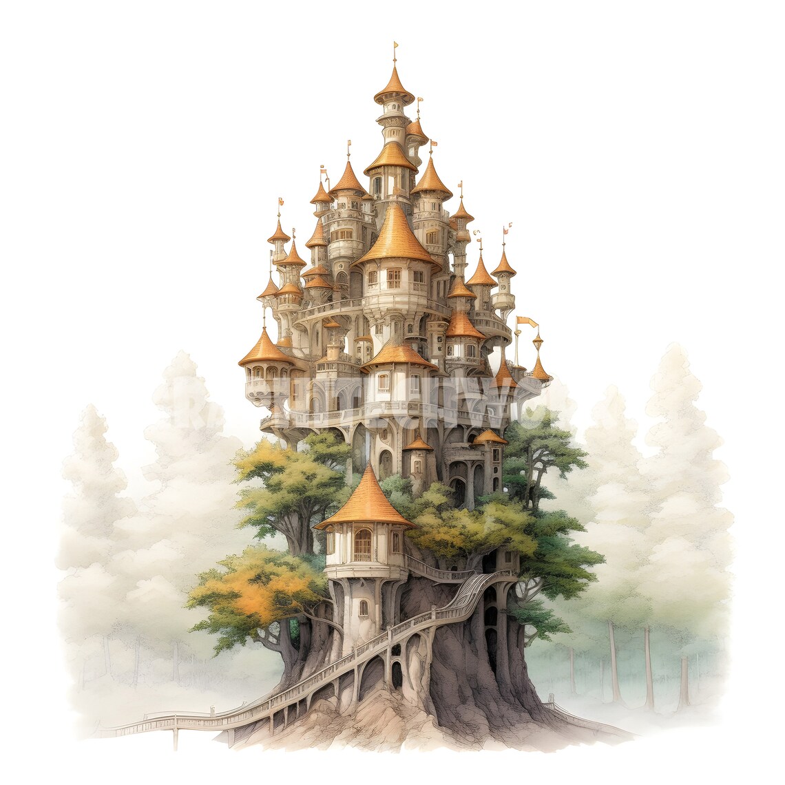 Watercolor Castle Digital File Instant Download Printable Wall Decor ...