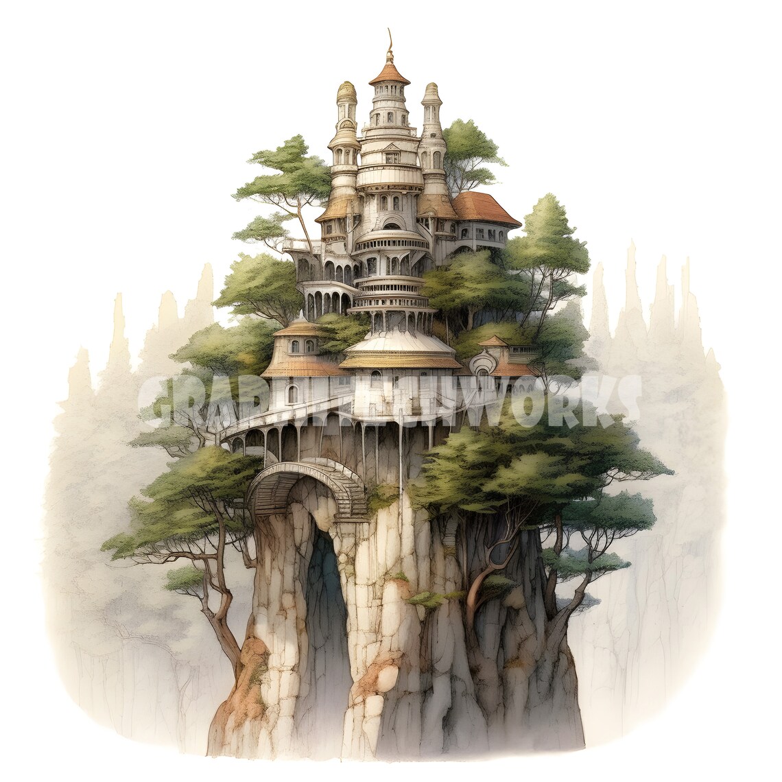 Watercolor Castle Digital File Instant Download Printable Wall Decor ...