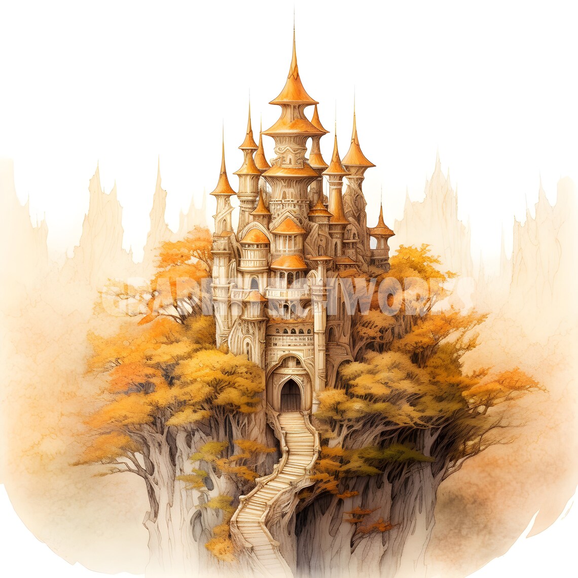 Watercolor Castle Digital File Instant Download Printable Wall Decor ...