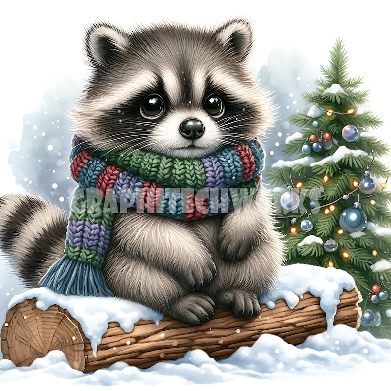 Raccoon Clipart,baby Raccoon Clip Art,christmas Clipart,high Quality 15 ...