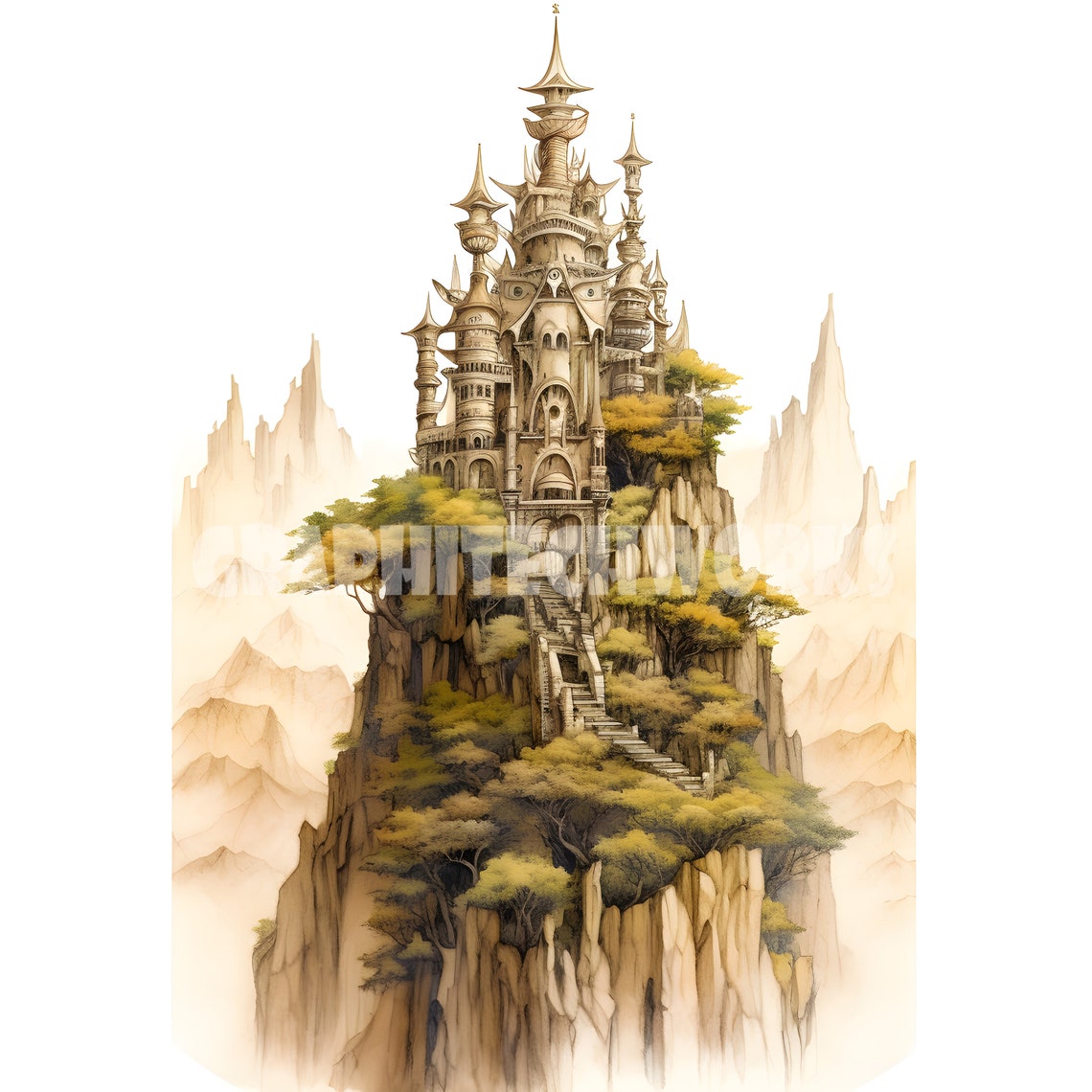 Watercolor Castle Digital File Instant Download Printable Wall Decor ...