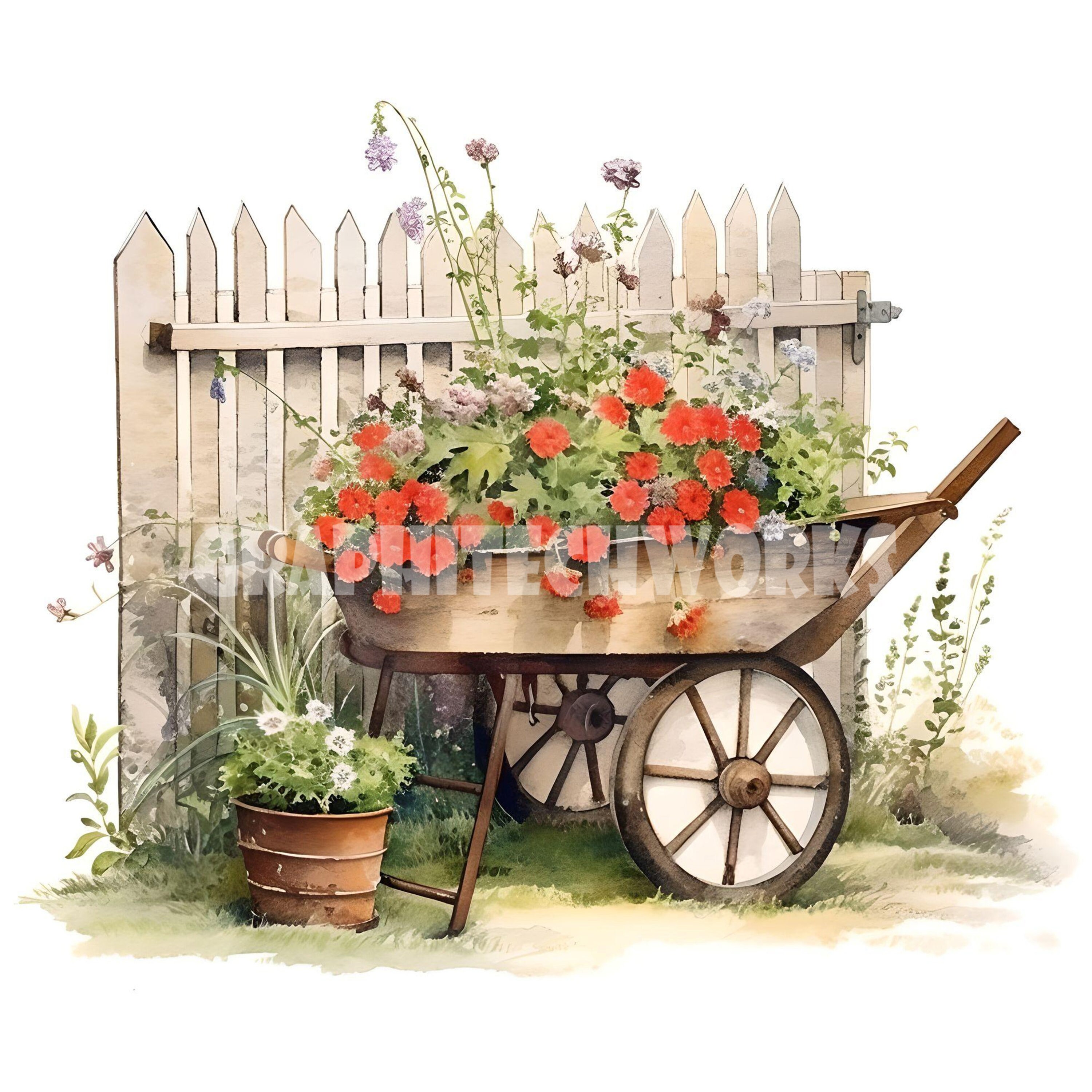 Wheelbarrow Clipart - 12 High Quality JPG - Digital Download - Card ...
