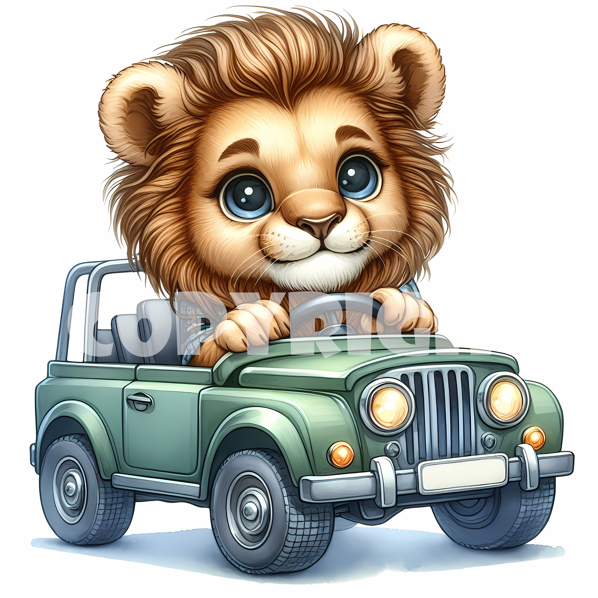 Baby Lion Driving Clipart-15 High Quality Jpgs,digital Download,card ...