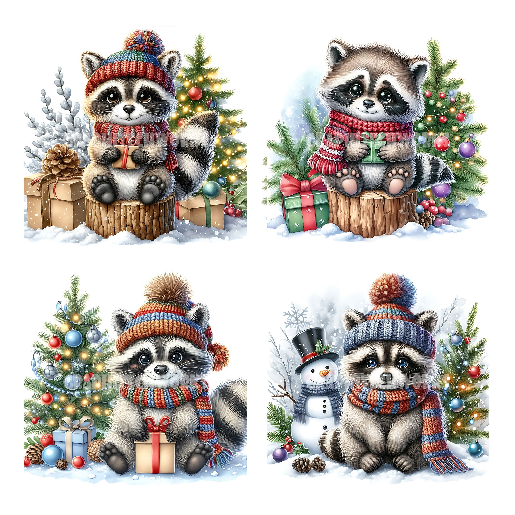 Raccoon Clipart,baby Raccoon Clip Art,christmas Clipart,high Quality 15 ...