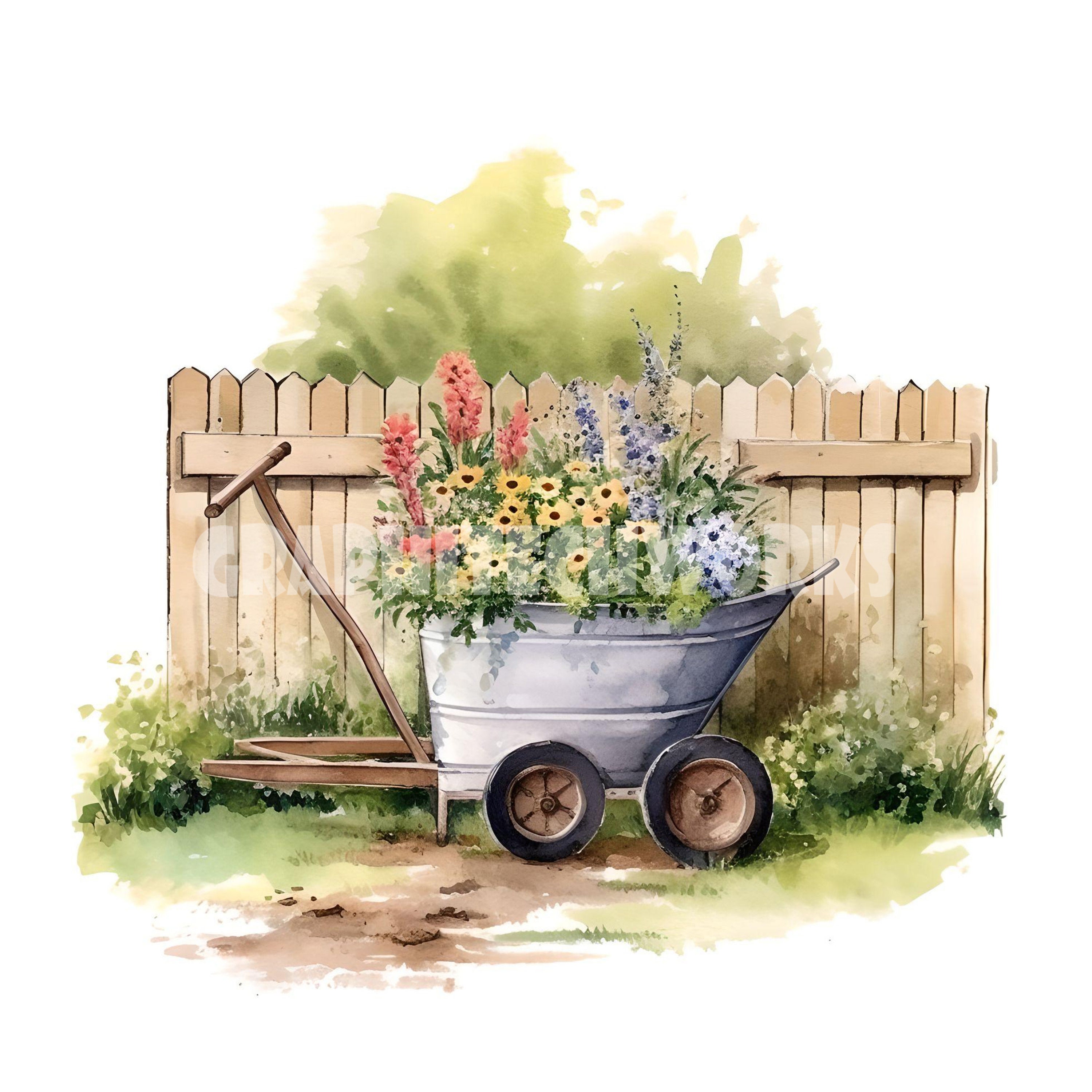 Wheelbarrow Clipart - 12 High Quality JPG - Digital Download - Card ...