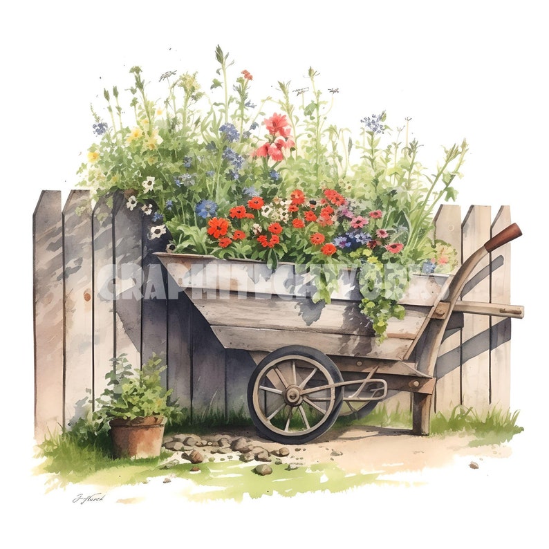 Wheelbarrow Clipart - 12 High Quality JPG - Digital Download - Card ...