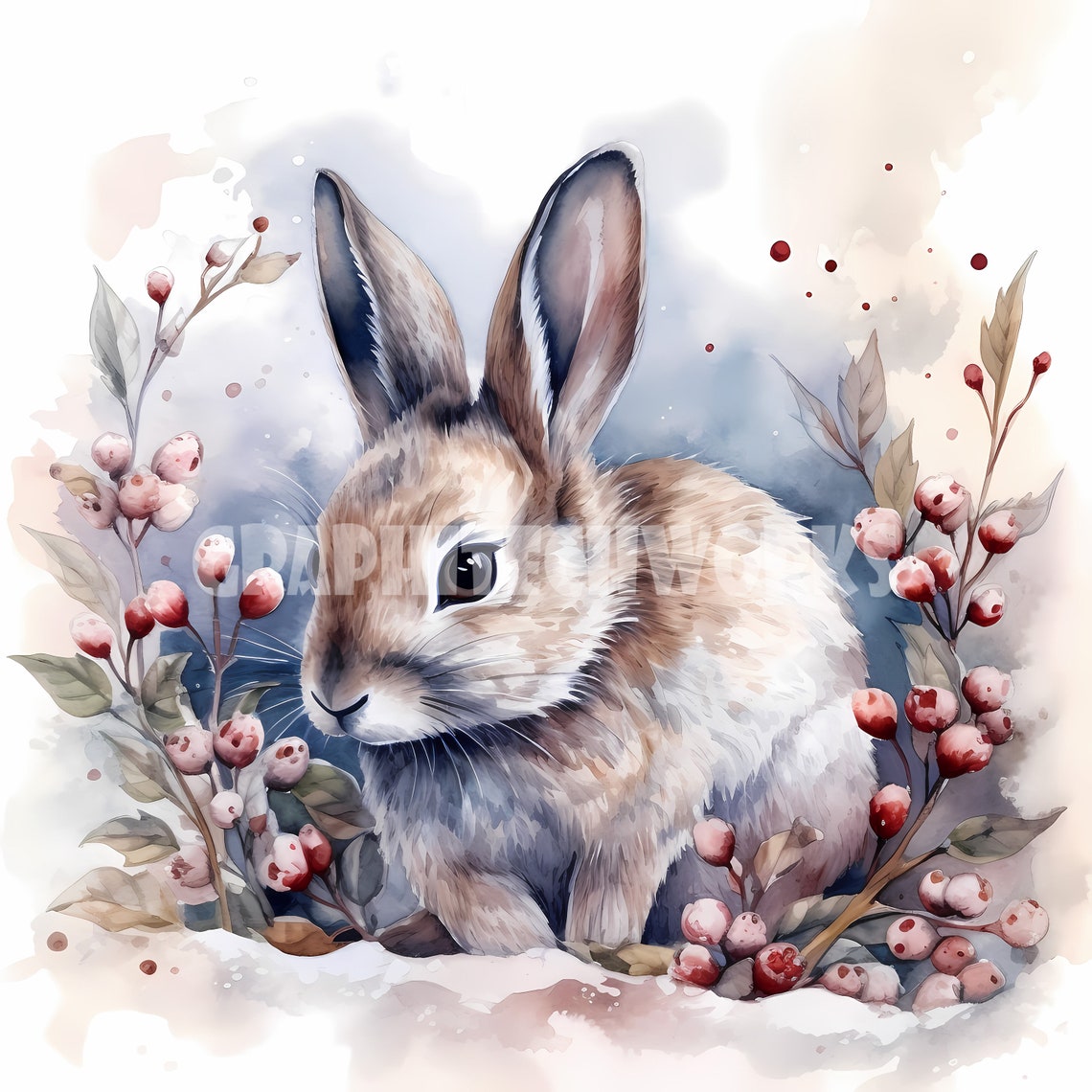 Winter Bunny Clipart 12 High Quality Jpgs,digital Download,card Making ...