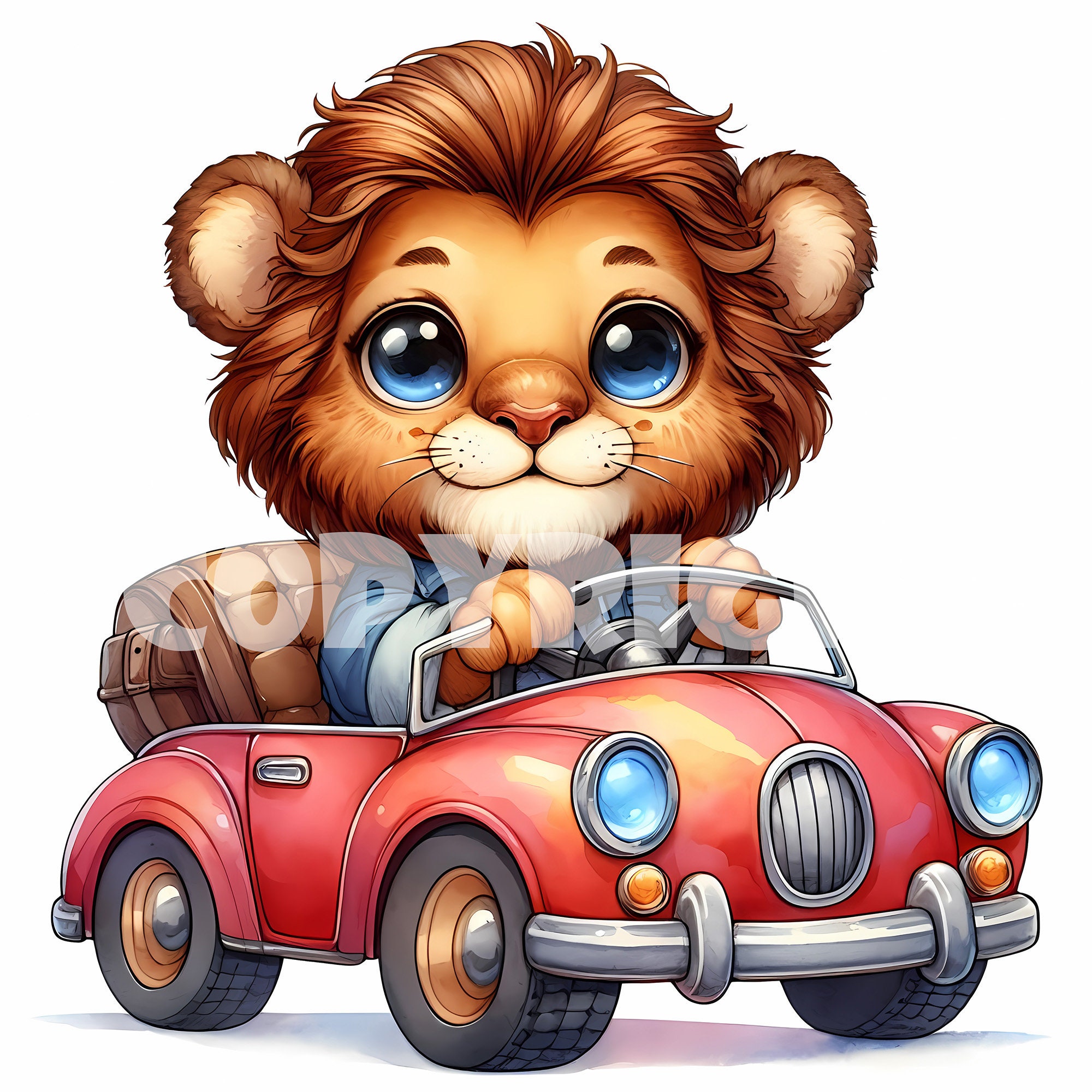 Baby Lion Driving Clipart-15 High Quality Jpgs,digital Download,card ...