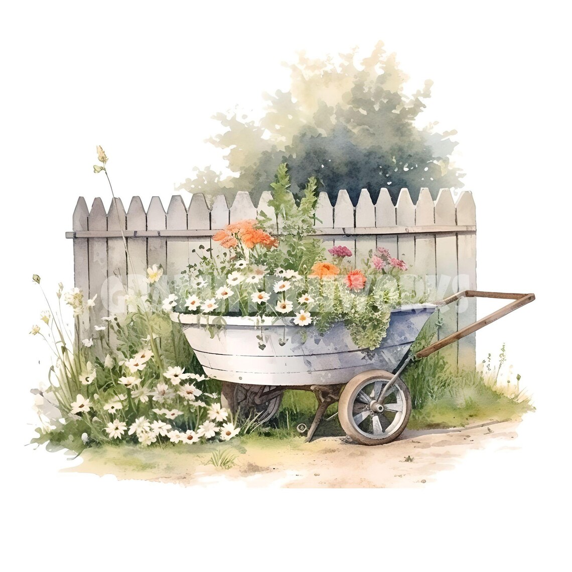 Wheelbarrow Clipart 12 High Quality JPG Digital Download Card Making ...