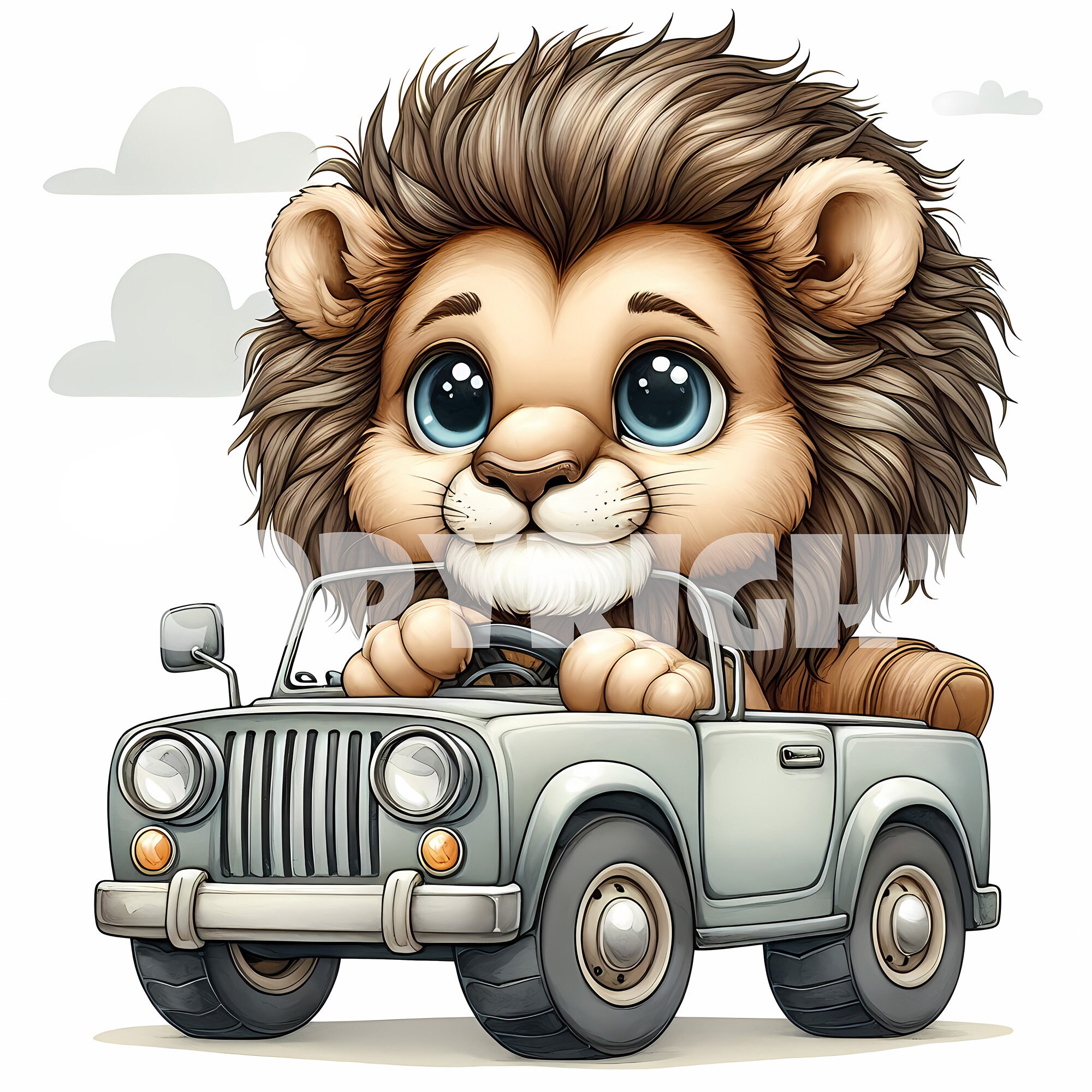Baby Lion Driving Clipart-15 High Quality Jpgs,digital Download,card ...