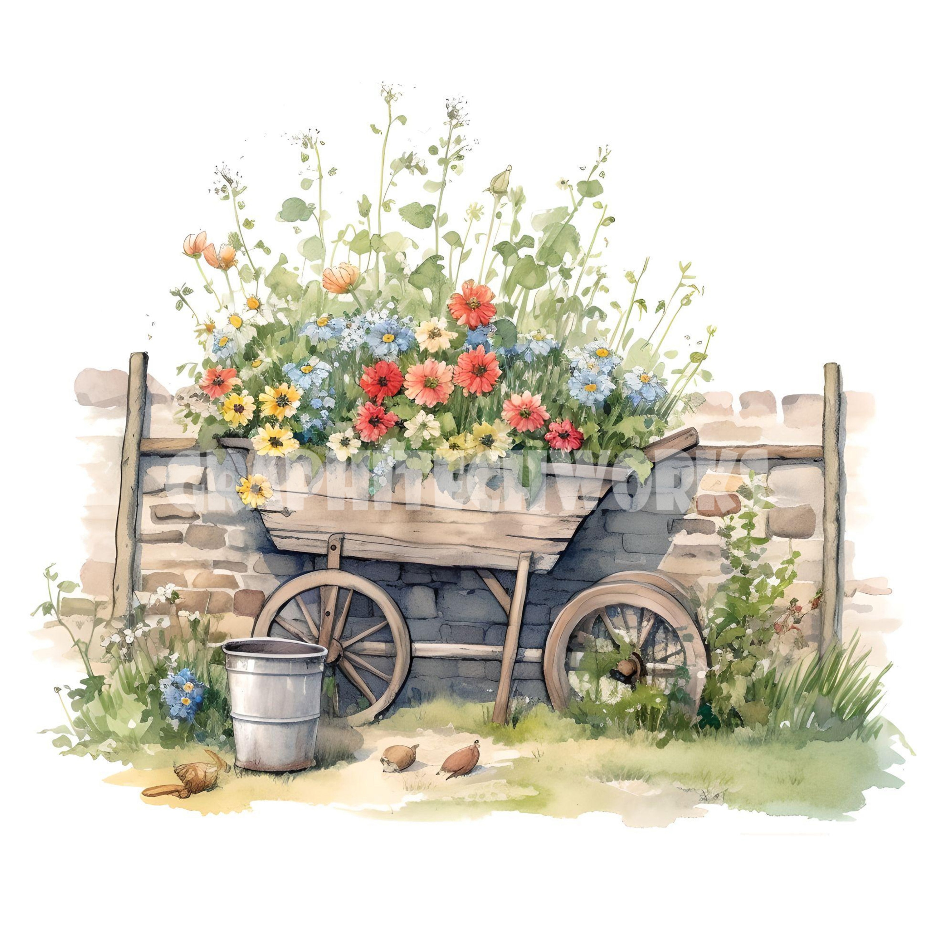 Wheelbarrow Clipart - 12 High Quality JPG - Digital Download - Card ...