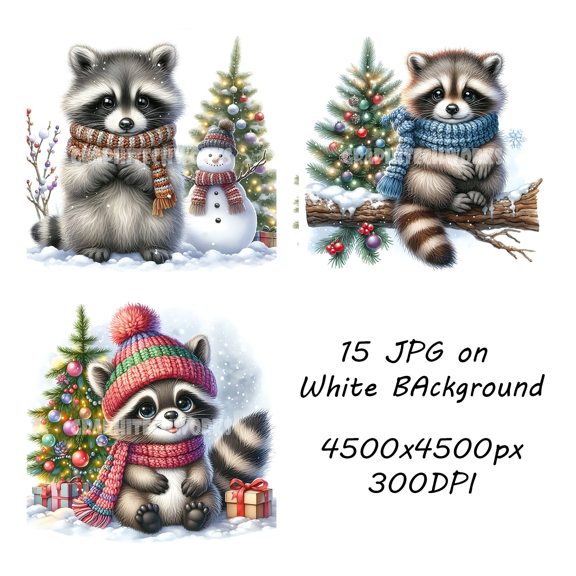 Raccoon Clipart,baby Raccoon Clip Art,christmas Clipart,high Quality 15 ...
