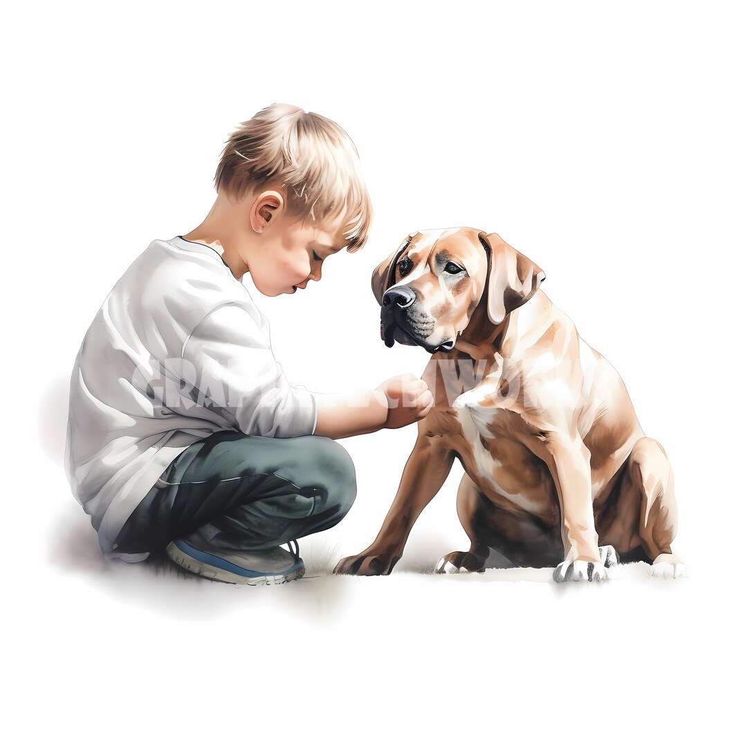 Boy With Dog Clipart - 12 Unique High Quality Jpgs - Digital Download ...
