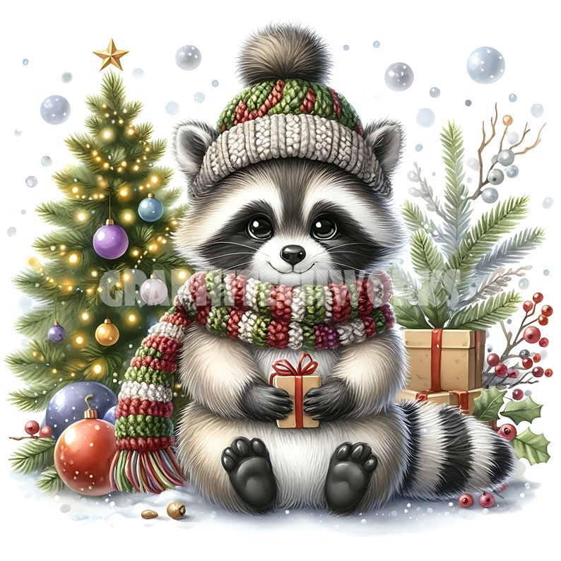 Raccoon Clipart,baby Raccoon Clip Art,christmas Clipart,high Quality 15 ...