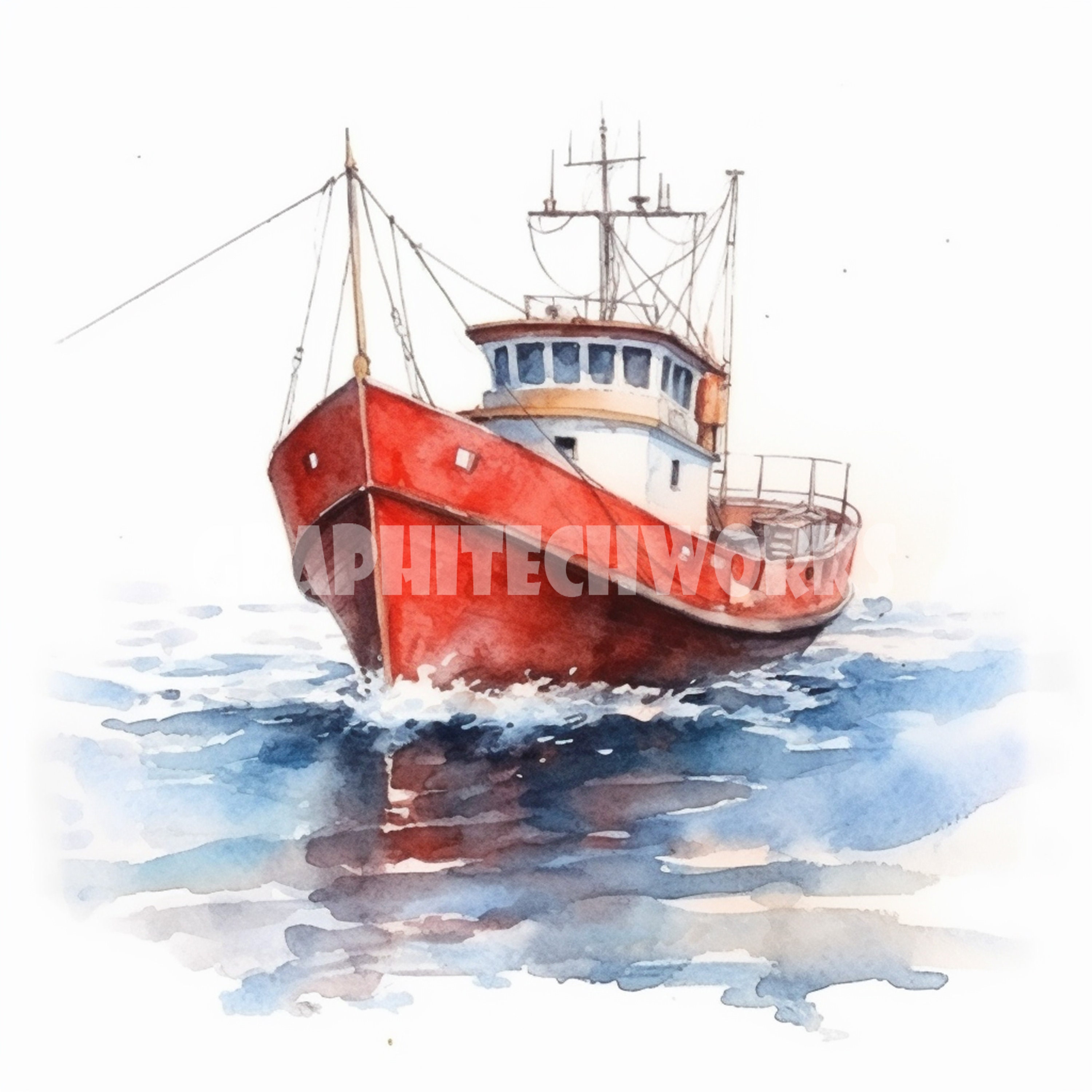 Fishing Boat Clipart 12 Unique High Quality Jpgs Digital Download Card ...