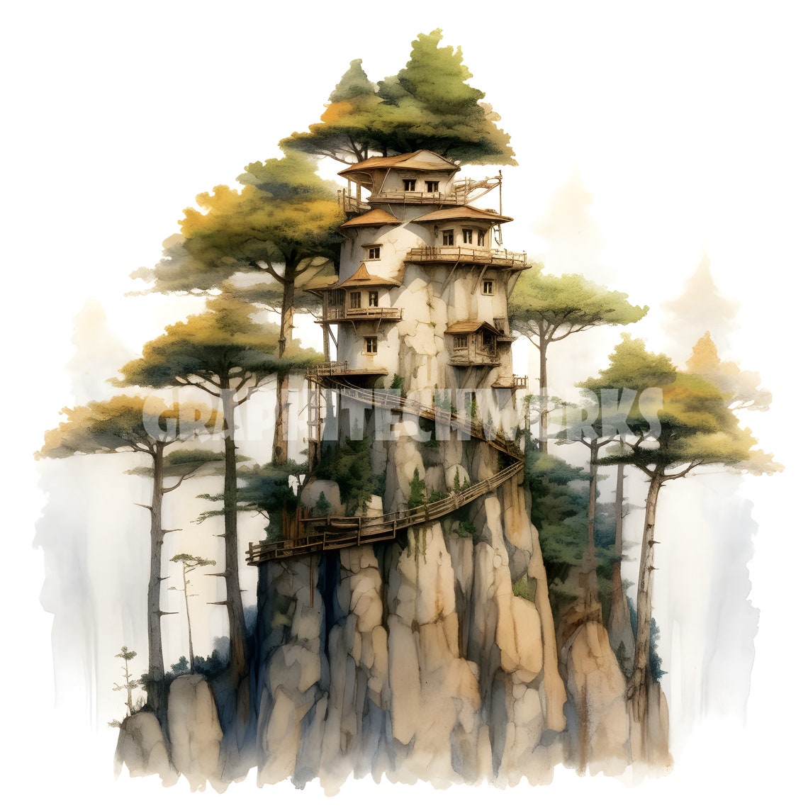 Watercolor Castle Digital File Instant Download Printable Wall Decor ...