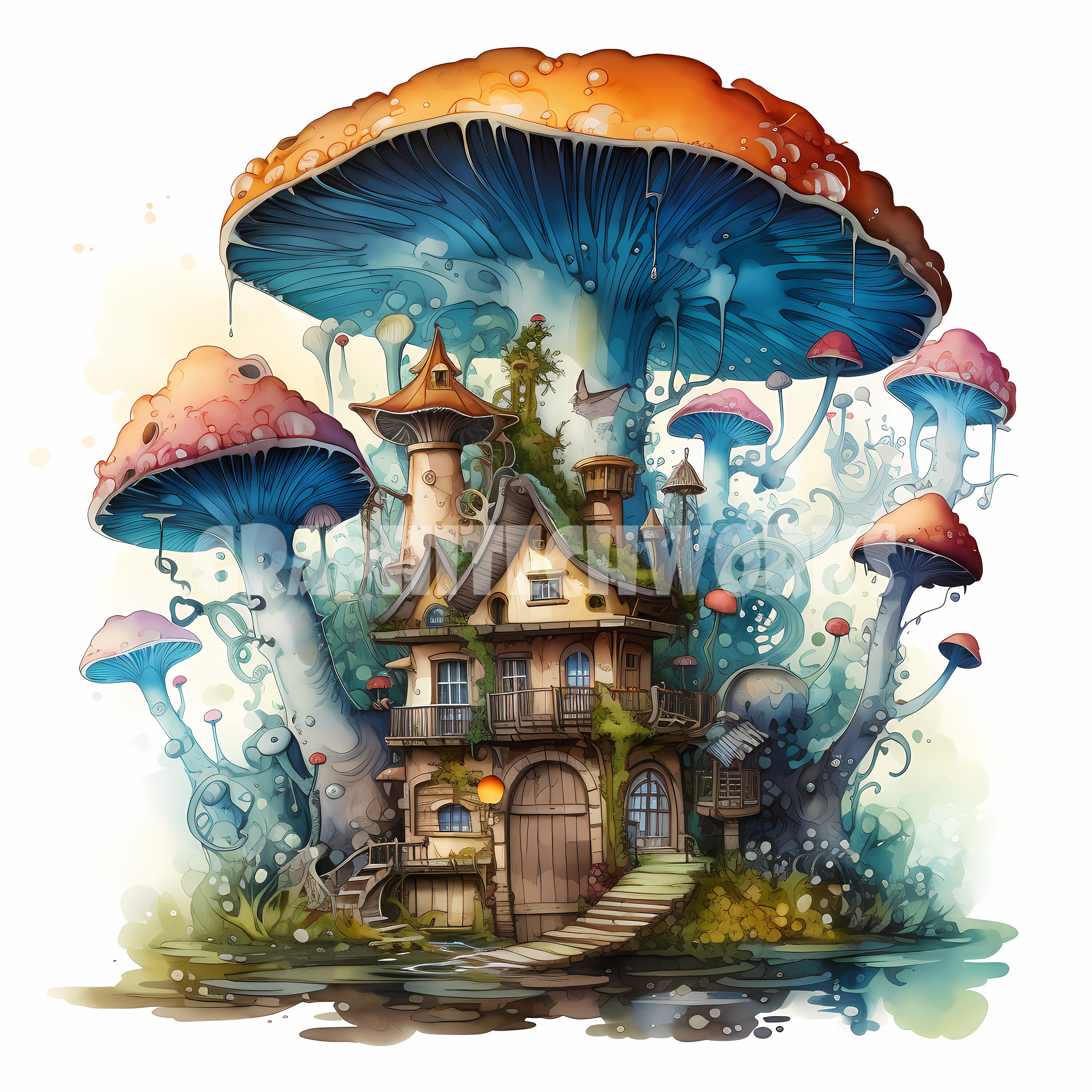 Mushroom House Clipart 12 Unique High Quality Jpgs Digital - Etsy