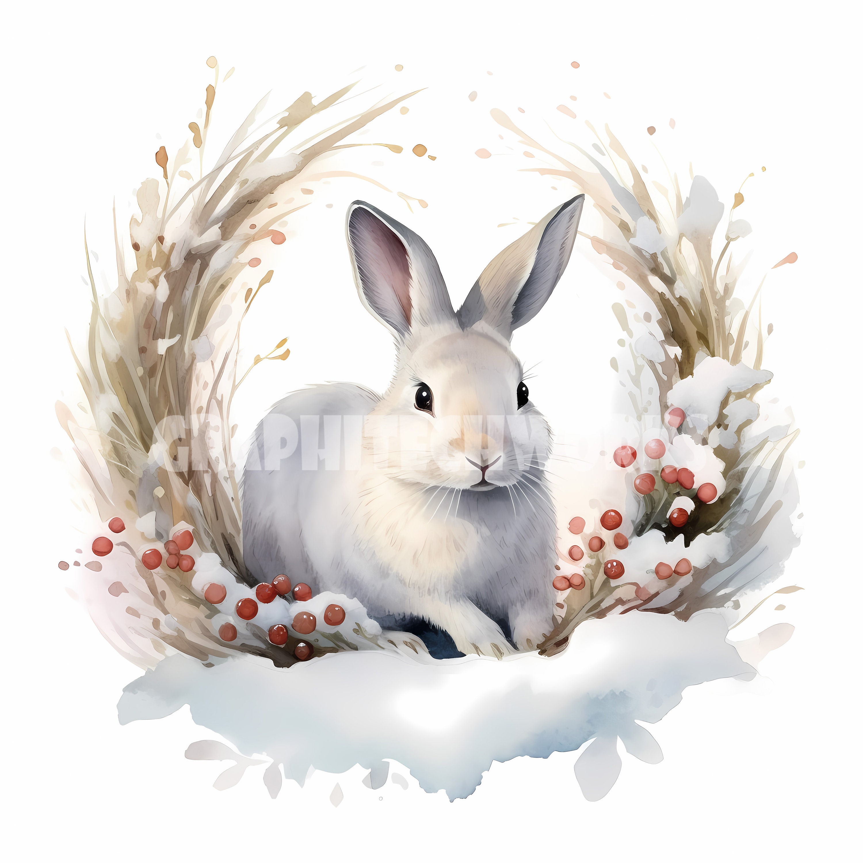 Cute Winter Bunny Clipart 12 High Quality Jpgs, Junk Journal, Scrapbook ...