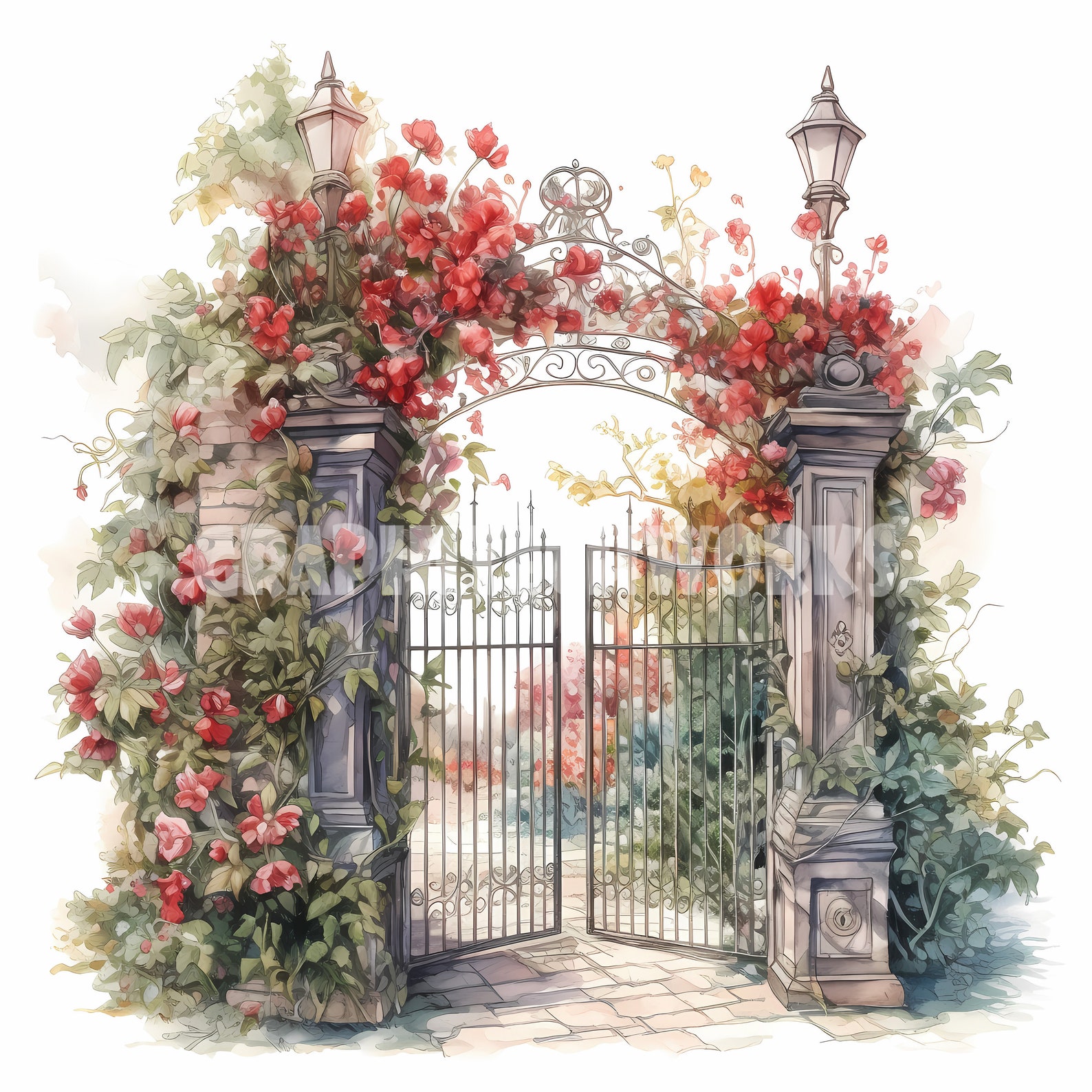 Floral Gate Clipart - 12 Unique High Quality Jpgs - Digital Download ...