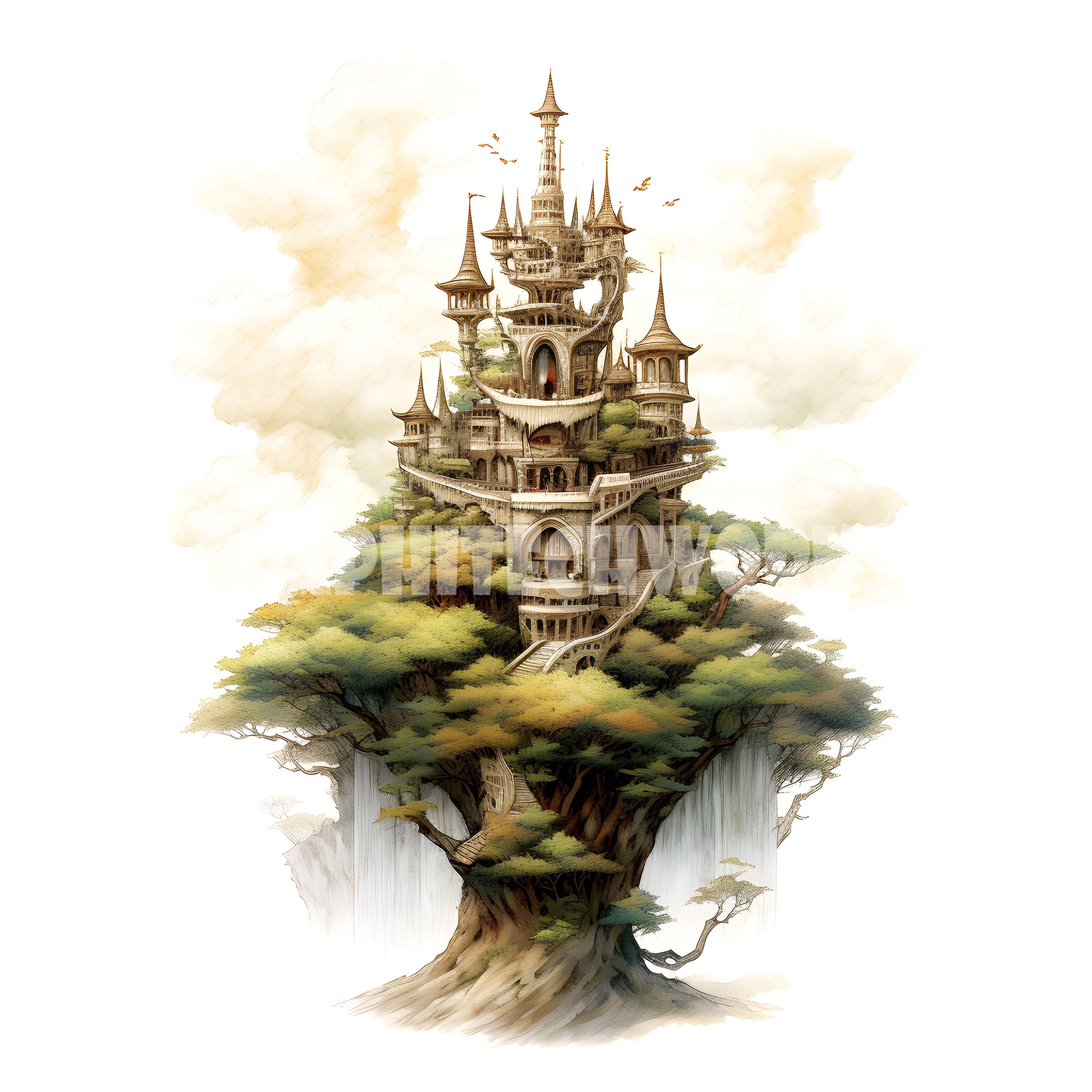 Watercolor Castle Digital File Instant Download Printable Wall Decor ...