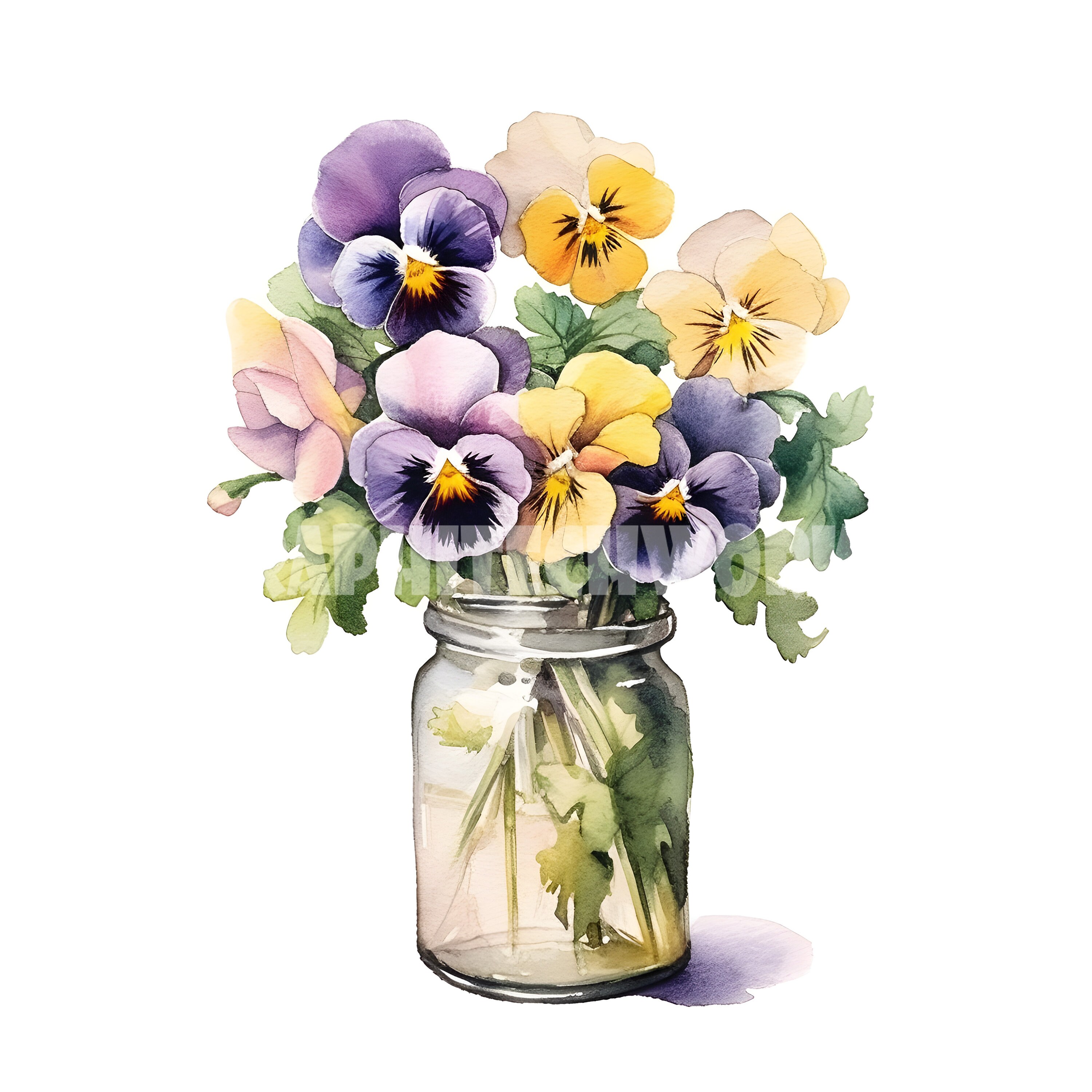 Pansies in Jar Clipart - 12 Unique High Quality Jpgs - Digital Download ...