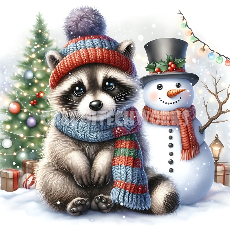Raccoon Clipart,baby Raccoon Clip Art,christmas Clipart,high Quality 15 ...